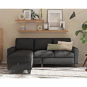 Sunrise Coast Sectional L Shaped Sofas & Couches with Ottoman Modular Convertible 3 Seat Sofas for Living Room Small Apartment, Couches with Storage Space, Dark Gray