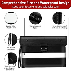 Vailoin Upgraded Lockable Fire Proof Money Bag for Cash,Locking Fireproof Envelope Bag with Water Resistant Zipper,Fire water Proof Small Bank Bag with Lock,Documents,Passport (11"x7.7",Black)