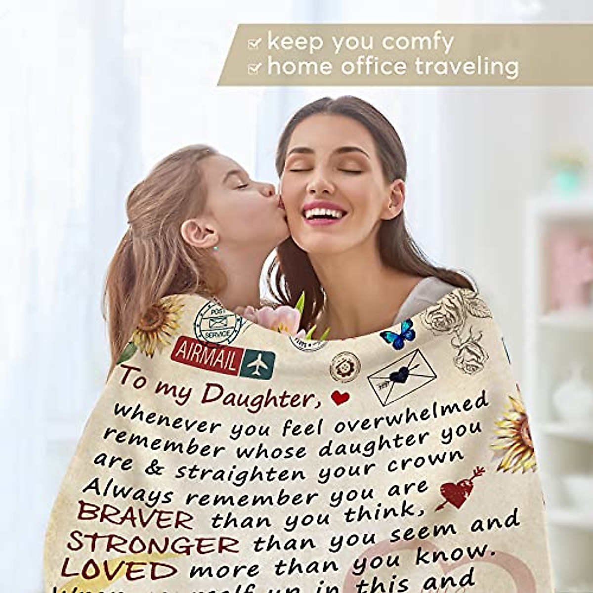 Bonsai Tree Daughter Blanket from Mom, to My Dear Daughter Airmail Soft Throw Blanket Gifts for Women Girls Adult, Personalized Family Love Flannel Fleece Blanket for Couch Living Room, 50x60 Inches