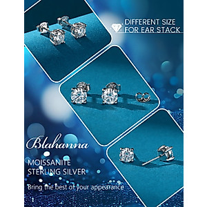 Moissanite Stud Earrings 3 Pairs 14K White Gold Plated Sterling Silver Men's Flat Back Stud Earring Cartilage Helix Piercing D Color Lab Created Moissanite Earrings Birthday Gifts for Men Women 1.8ct