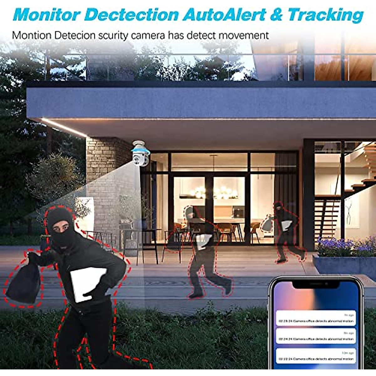 EYETOO Wireless WiFi Light Bulb Security Camera Outdoor, 10x Zoom 360 Degree PTZ Panoramic Light Socket Security Camera for Home with FHD 1080P Color Night Vision, Auto Tracking, Two-Way Talk, Alerts