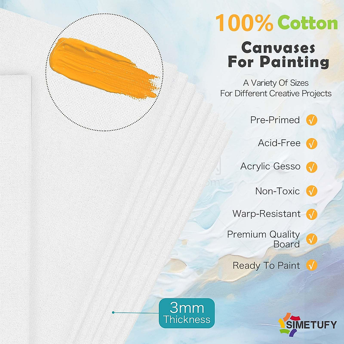 Simetufy 8 Pack 8x10 Inch Canvas Boards for Painting Canvas Panels Painting Canvas-Gesso Primed Acid-Free 100% Cotton Canvases for Acrylics Oil Watercolor Tempera Paints