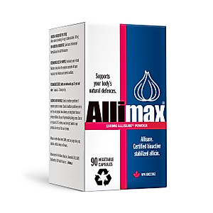 ALLIMAX 180mg 90 Capsules. Allicin Garlic Supplement to Support Your Body’s Immune Function. Contains Stabilized and Potent Bioactive Allicin, Extracted from Clean & Sustainable Spanish Grown Garlic.
