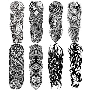 Fake Totem Sleeve Tattoos Stickers Full Arm Tribal Totem Temporary Tattoos Sleeves for Adult Kids Women Makeup, 8-Sheet