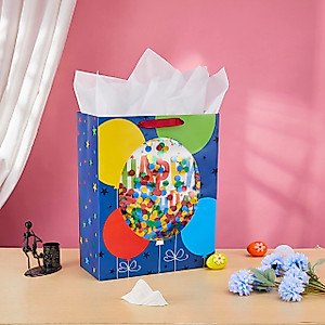 SUNCOLOR 16" Extra Large Gift Bag for Birthday Party Bag With Tissue Paper(Blue)