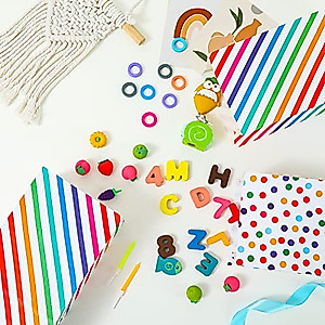 Vammy 24 Pieces Rainbow Party Favor Paper Bags, Food Safe Kraft Paper Gift Bags Sweet Candy Goodie Treat Bags with 24 Stickers for Birthday Party Wedding Christmas, 5.1 x 3.1 x 9.4 Inch