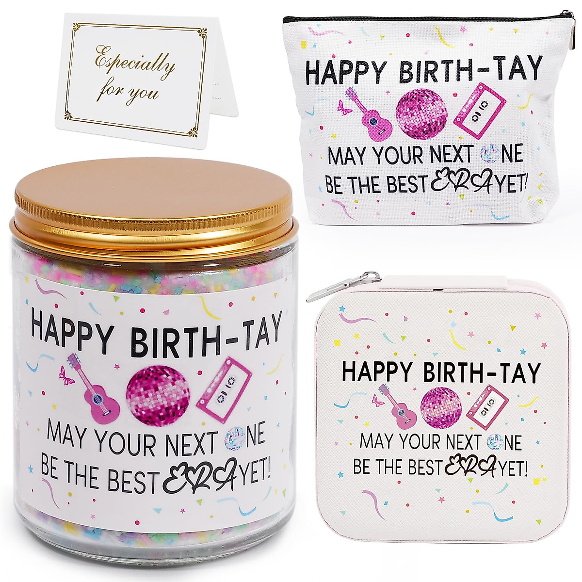 Birthday Gift Candle Sets, Music Themed Birthday Merch with Makeup Bag, Jewelry Case, Lavender Handmade Candle, Birthday Card are in a Gift Box, Friendship Birthday Gifts for Women Girls