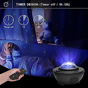 Galaxy Projector Star Light Projected on Ceiling with Music Speaker & Remote Control, LED Night Light Projector with Nebula Cloud/Moving Ocean Wave, Halloween Decoration Light for Game Rooms Party