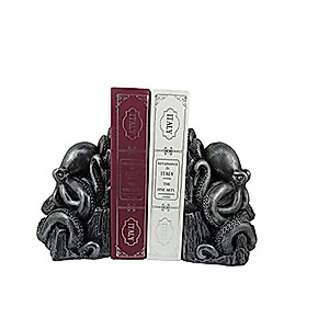 World of Wonders Octopus Bookend | Ocean Decor Decorative Bookends | Kraken Bookend | Pewter Book Shelf Holder | Beach House Decor | Ocean Theme Under The Sea Marine Life Nautical - 7"