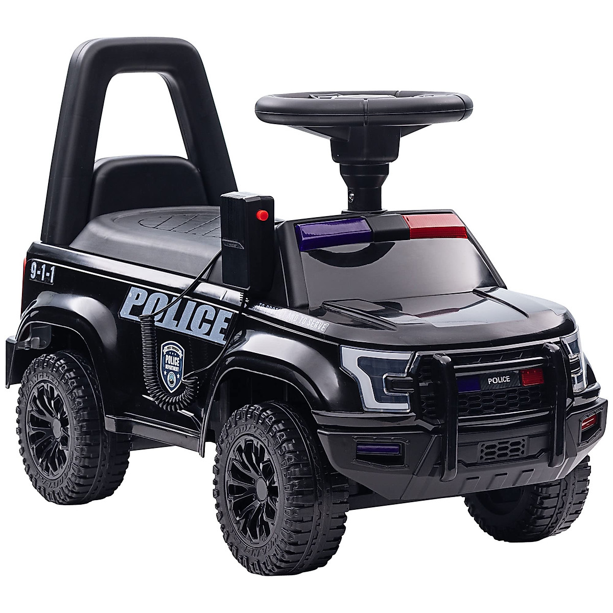 Aosom Kids Push Ride On Car with Working PA System and Horn, Police Truck Style Foot-to-Floor Sliding Car for Boys and Girls with Under-Seat Storage, for 18 Months to 5 Years Old, Black