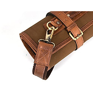 Leather Canvas Knife Roll Storage Bag Expandable 10 Pockets Detachable Shoulder Strap Travel-Friendly Chef Knife Case Roll By Aaron Leather Goods (Cleveland, Canvas Leather)