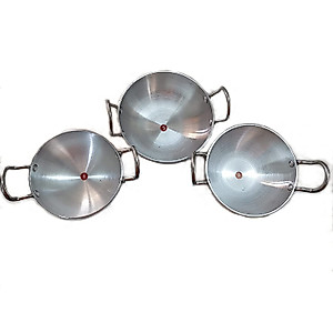 Satre Online And Marketing Aluminium Small Kadhai Set of 3 Different Size -Color White