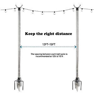 Harrms String Light Poles for Outdoors,10FT Stainless Steel Strong Wind Resistant, LED Solar Hanging String Lights Used for Patio, Courtyard, Garden, Wedding Cafe Party Light Pole Hanger