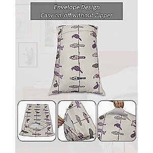 Edwiinsa Purple Grey Plaid Pillow Covers Standard Size Set of 2 20x26 Bed Pillow, Farmhouse Burlap Spring Floral Birds Plush Soft Comfort for Hair/Skin Cooling Pillowcases with Envelop Closure