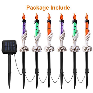 Halloween Solar Candle Light Stakes, 6 Pcs Skeleton Hands Hold Lighted Candle Paito Decor Pathway Makers, Waterproof Light Up Figurine for Outdoor Indoor Halloween Party Decorations
