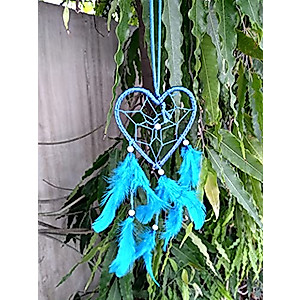 FIKIMOS Dream Catchers Wall Decor, Handmade Feather Bedroom Home Car Decor Nursery Room Hanging Decoration (3" Blue Heart)
