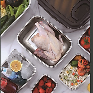 3 Pack 304 Stainless Steel Large Food Storage Container with Lids Airtight Metal Food Containers Stackable Meal Prep Leftover Containers for Freezer Fridge Oven Dishwasher Safe (Size : 850ML)