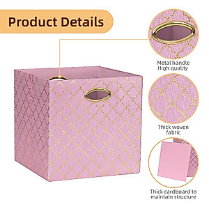ArcaGuru 13x13x13 Storage Cube Bins, Collapsible Storage Bins Fabric Storage Cubes Organizer Baskets Box Drawers for Shelves, Closet, Wardrobe, Bookshelf, Cabinet, 4 Pack, Pink/Shiny Gold