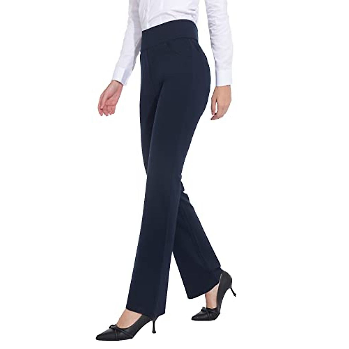 ZTN Womens Bootcut Dress Pants Regular Fit Tummy Control Pants Pull On Career Pants for Work Business Casual Navy 2XL