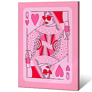 HEMOLAL pink Queen of Hearts poker aesthetic posters funny preppy playing card canvas wall art game room prints painting retro trendy modern wall decor for teen girl bedroom dorm 12x16in unframed