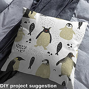 Penguin Fabric by The Yard, Fish Upholstery Fabric, Cartoon Cute Antarctica Animals Wildlife Decorative Fabric, Abstract Safari Halloween Horror Penguins Indoor Outdoor Fabric, Black Green, 1 Yard