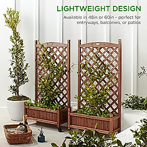 Best Choice Products Set of 2 48in Wood Planter Box & Diamond Lattice Trellis, Mobile Outdoor Raised Garden Bed for Climbing Plants w/Drainage Holes, Optional Wheels - Walnut