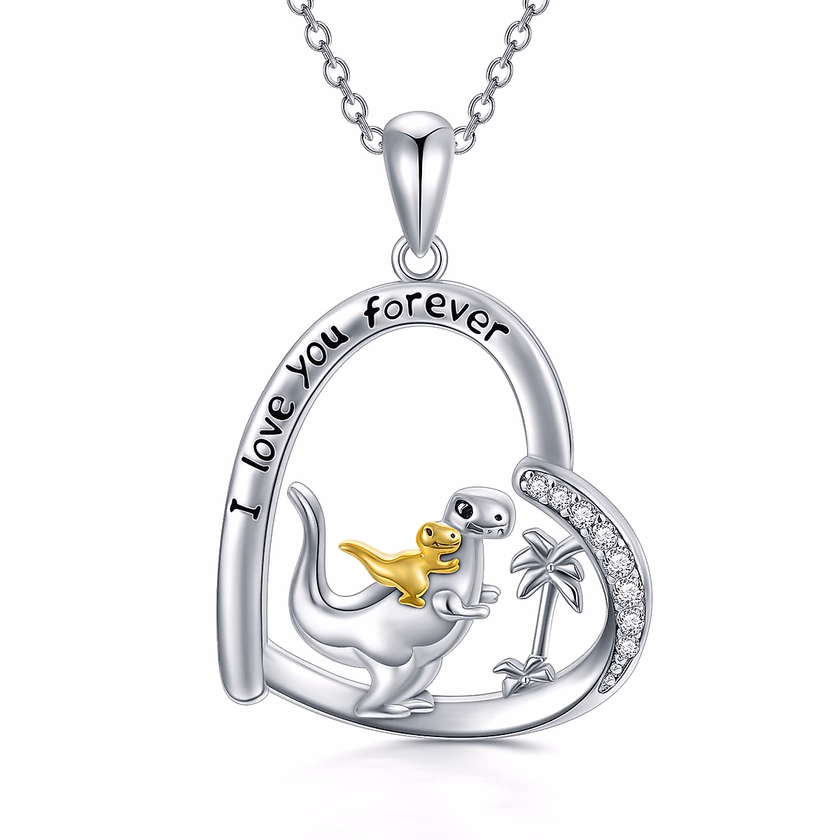 MEIDERBO Dinosaur Necklace 925 Sterling Silver I Love You Forever Dino Heart Pendant Necklace Dinosaur Jewelry Gifts for Women Mom Daughter