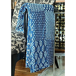 Quilted Blue Patchwork Cotton Throw Blanket Indian Decorative Super Soft Warm Blanket for Sofa Couch 50 x 60 Inches