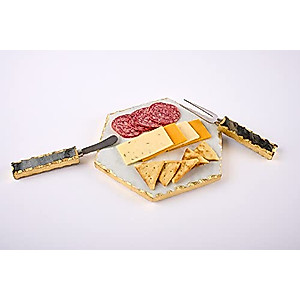 Mud Pie Marble Cheese, 3 Piece Set, White, board 8" x 8" | utensils 7" (41100042)