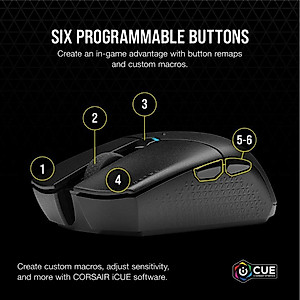 Corsair Katar Pro Wireless, Lightweight FPS/MOBA Gaming Mouse with Slipstream Technology, Compact Symmetric Shape, 10,000 DPI - Black (Renewed)