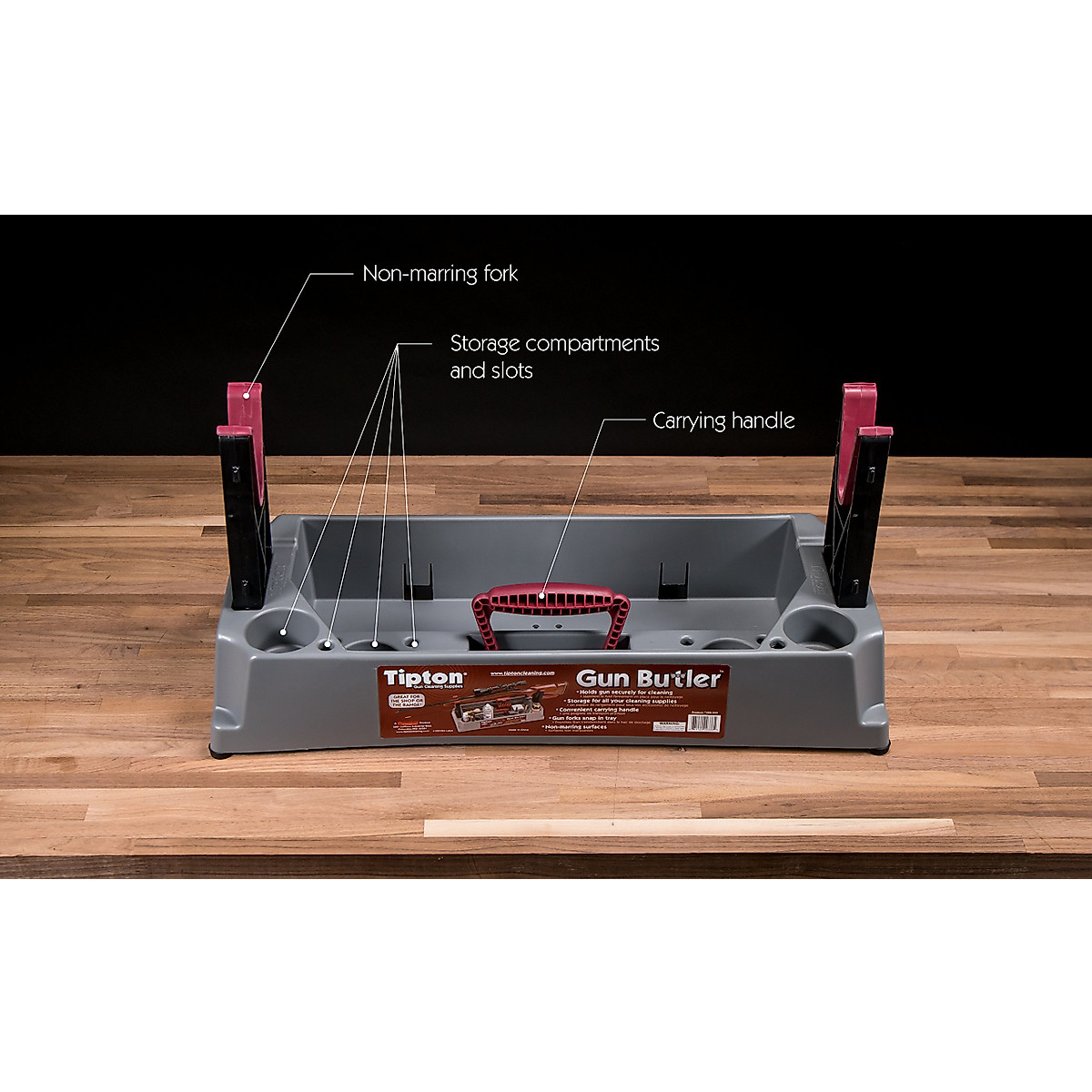 Tipton Gun Butler with Non-Marring Cleaning Forks and Storage Compartments for Secure Firearm Cleaning and Maintenance Green