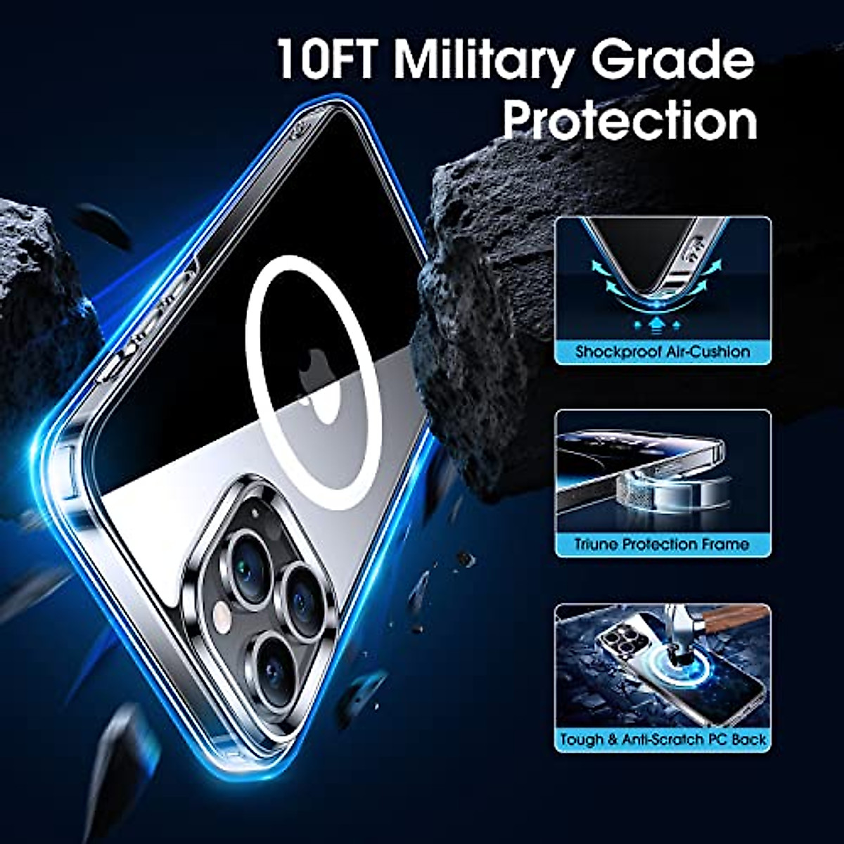 CASEKOO iPhone 14 Pro Max Case Strong Magnetic Clear [Non Yellowing] [MIL-Grade Drop Protection] Compatible with MagSafe Shockproof Protective Slim Thin Cover 6.7 inch 2022- Clear