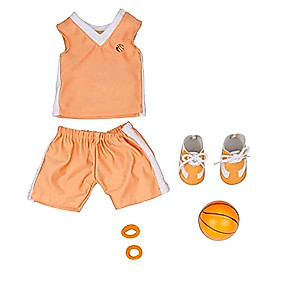 Dress Along Dolly Basketball Uniform Outfit for 18" Girl Dolls (8 Piece Set) - Includes Premium Handmade Doll Clothes & Accessories- Costume Sports Apparel for Doll, Gift for Girls Kids Birthday