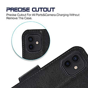 Arae Case for iPhone 12 / iPhone 12 Pro 6.1 inch Wallet Case Flip Cover with Card Holder and Wrist Strap for iPhone 12 / iPhone 12 Pro 6.1 inch - Black