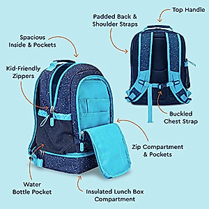Bentgo® Kids 5-Compartment Lunch Box With Kids 2-in-1 Backpack & Insulated Lunch Bag (Confetti Edition - Abyss Blue)