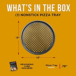BAKKENMASTER Non-Stick Pizza Pan with Holes - 13-Inch Perforated Pizza Crisper Carbon Steel Pizza Pan - 1 Round Pizza Trays PFOA PFOS and PTFE Free