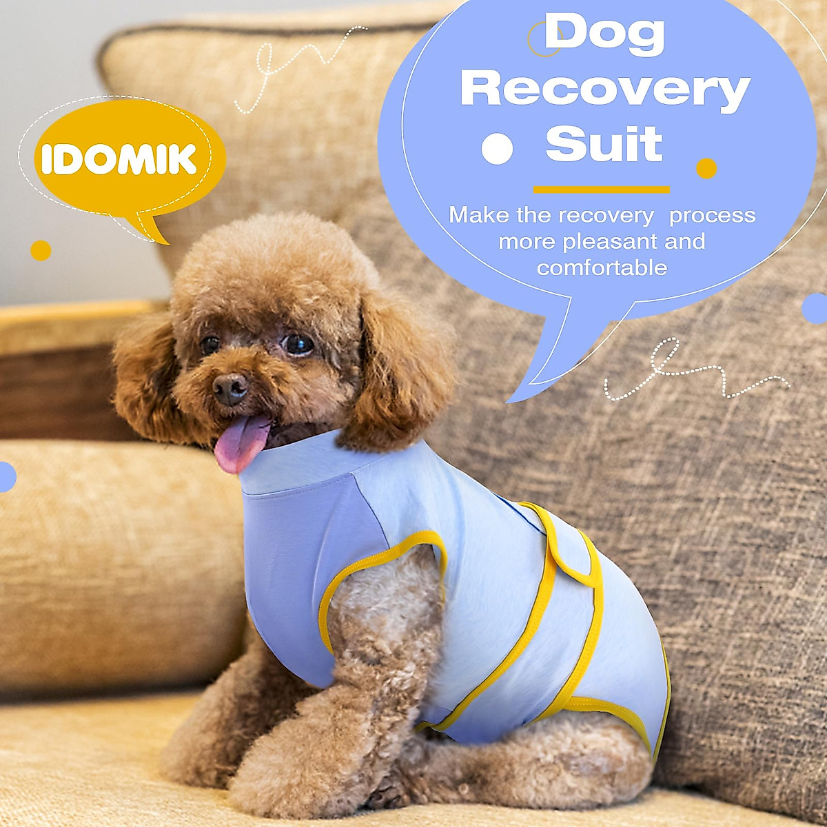 IDOMIK Dog Surgery Recovery Suit, Soft Dog Spay Neuter Recovery Onesie Bodysuit After Surgery for Male Female Dogs Cats, E-Collar Cone Alternative Anti-Licking Abdominal Wounds,S
