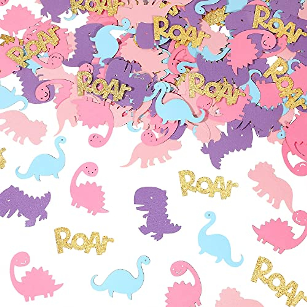 240 Pieces Girl Dinosaur Confetti Table Scatter for Dino Theme Birthday Party Cute Dinosaur Confetti Table Decoration Arts Crafts DIY Baby Shower Birthday Party Supplies Decorations for Little Kids