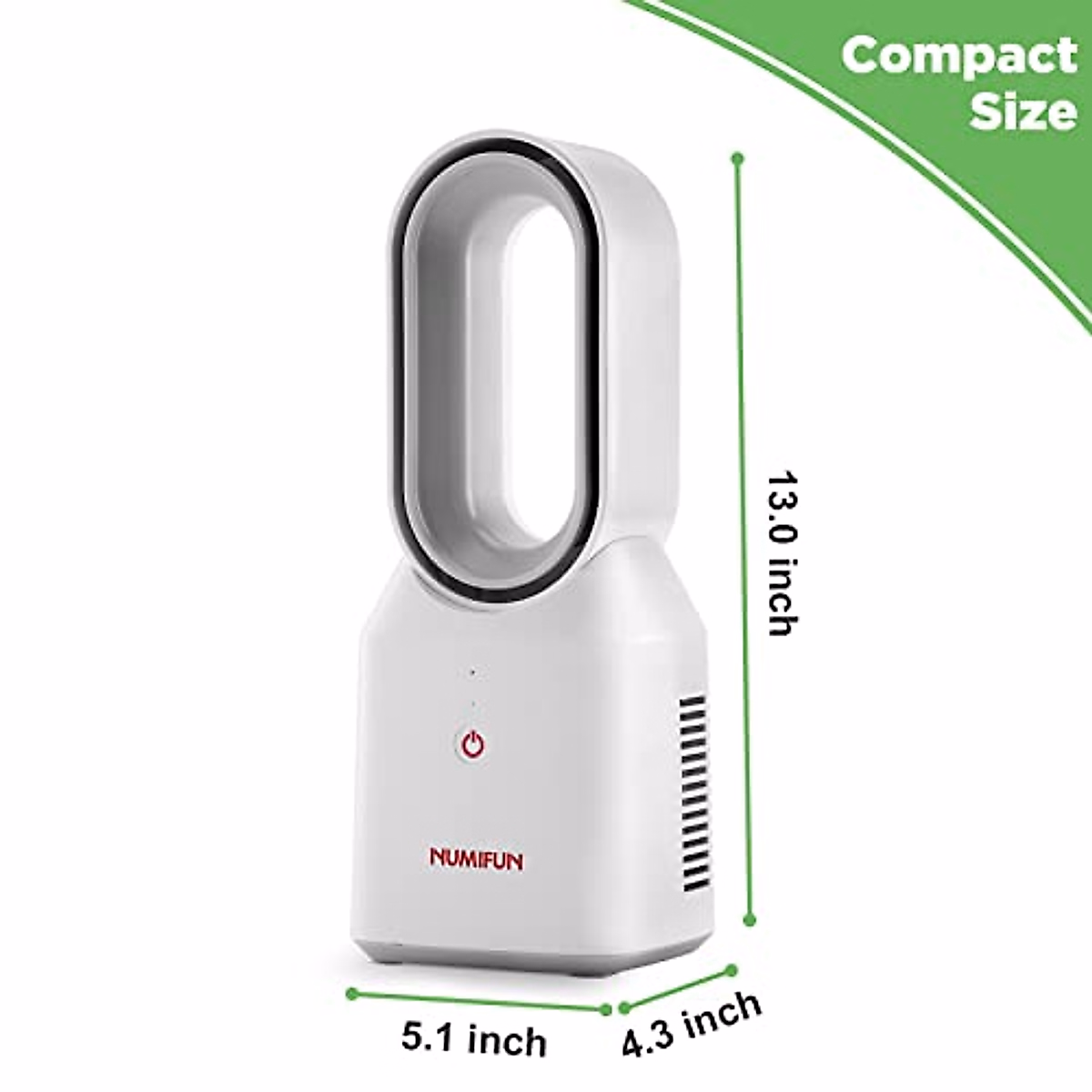 NUMIFUN Bladeless Table Fan USB Rechargeable Desk Fan Ultra Quiet Portable Fan for Tabletop Nightstand Underdesk Touch Control, 3 Winds Speeds, 13 Inches