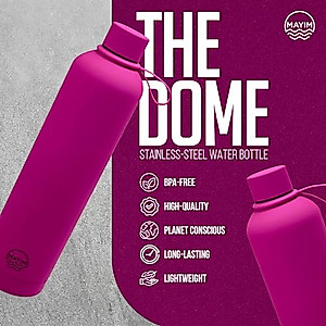 Mayim The Dome Insulated Stainless-Steel Water Bottle with Screw-Top Lid, Matte Metal Sports Water Bottle, 34 Ounces, Hot Pink