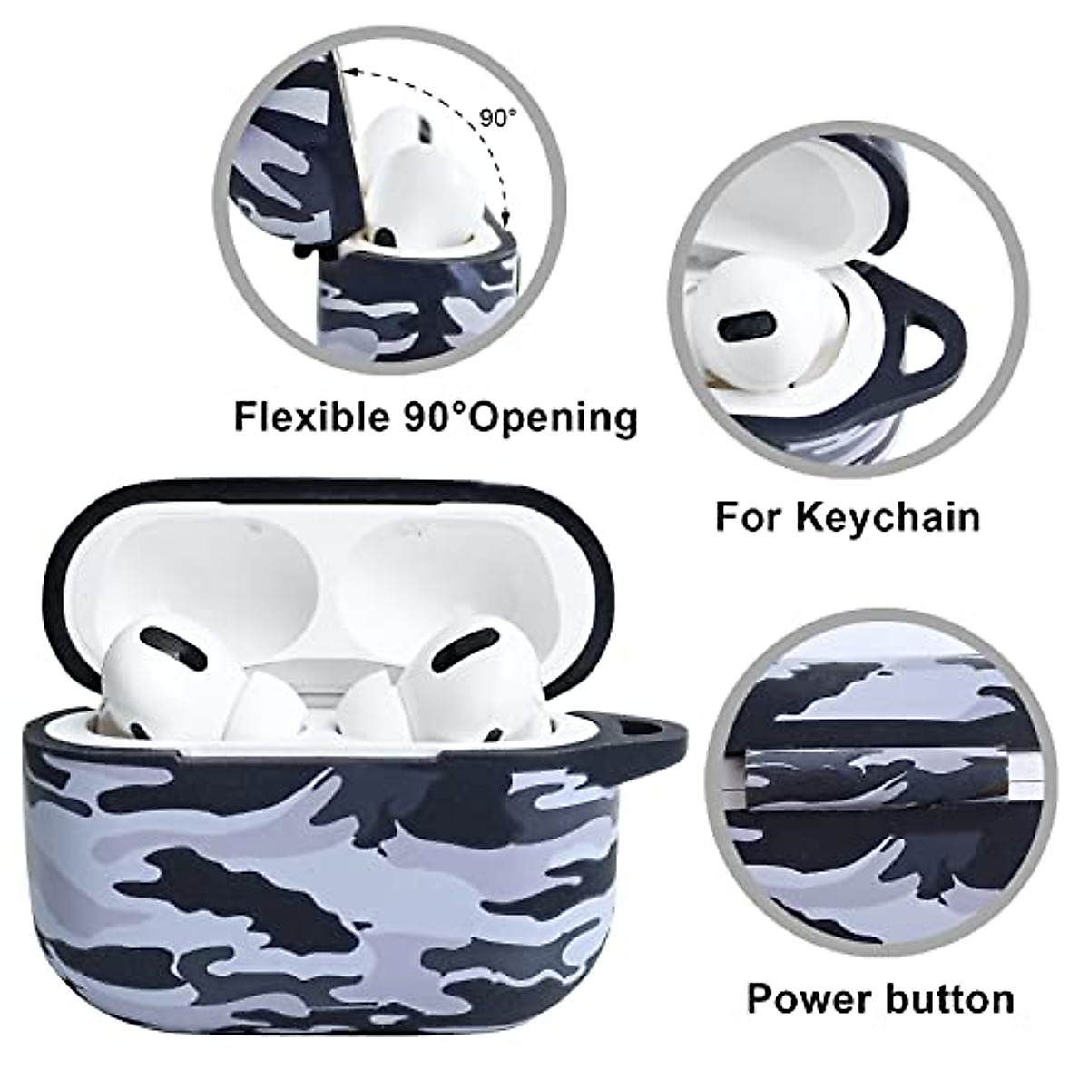 AGAOSH for Airpods Pro Case Cute Cover with Keychain,Full Protective Camo Color Silicone Airpod Case for Women Men Girl, Compatible for Air pods Pro Wireless Charging Case,Front LED Visible camo