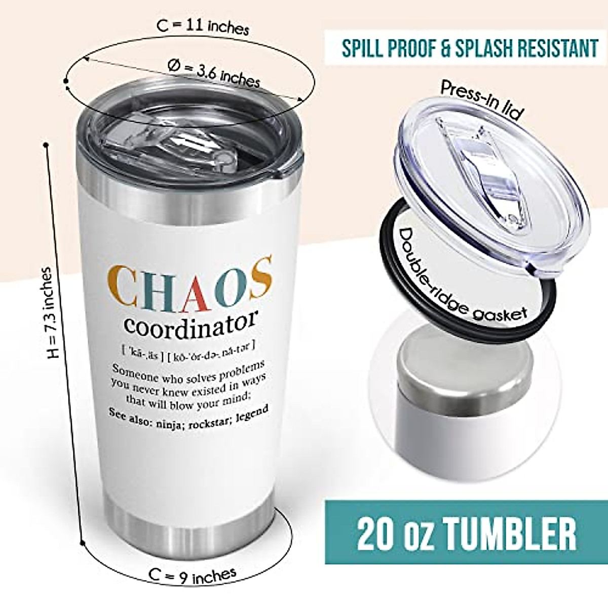 Coworker Gifts For Women, Chaos Coordinator Gifts for Boss, Assistant, Teacher, Funny Appreciation, Inspiration Work Gifts For Coworkers, Birthday, Retire, Thank you Gift 20 Oz Stainless Steel Tumbler