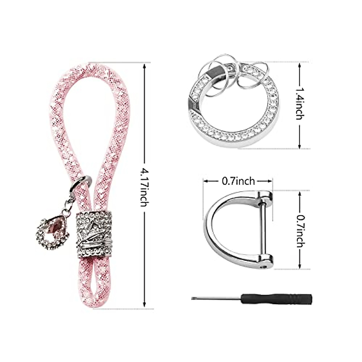 Jawmoy Pack-1 Bling Car Keychain, Rhinestones Keychain Accessories, Metal Crystal Key Chain Ring (Pink)