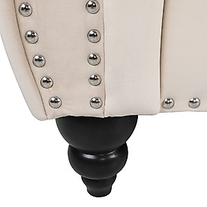 PHOYAL Large Sofa, Velvet Sofa Three-seat Sofa Classic Tufted Chesterfield Settee Sofa Modern 3 Seater Couch Furniture Tufted Back for Living Room (Beige)