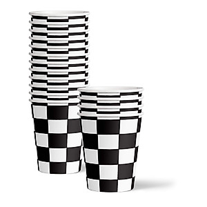 Checkered Flag Party Supplies - Black and White Checkered Party Supplies - Race Car Theme Party | Tableware Set Includes Plates Napkins and Cups | Kit for 16