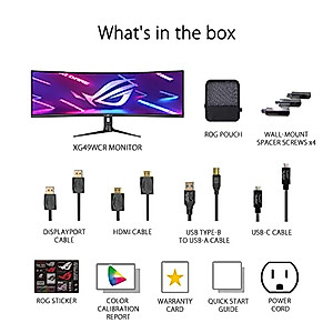 ASUS ROG Strix 49” Ultra-wide Curved HDR Gaming Monitor (XG49WCR) - Dual QHD 32:9 (5120 x 1440), 165Hz, Extreme Low Motion Blur Sync, USB-C, RJ45, DisplayHDR400, 90% DCI-P3, Dual Input-KVM Switch