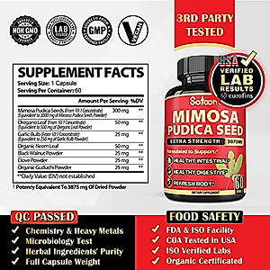 Natural Mimosa Pudica Seed Capsules - 7 Herbs - Equivalent to 3875mg with Oregano, Garlic, Neem Leaf, Black Walnut Powder, Clove Powder, Guduchi Powder - 1 Pack 60 Capsules for 2 Months