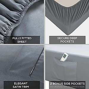 Mueller Ultratemp Bed Sheets Set, Super Soft 1800, 6 Piece California King Sheet Sets, Deep Pocket up to 16", Transfers Heat, Breathes Better, Hypoallergenic, Wrinkle-Resistant, Oeko-TEX, Light Grey