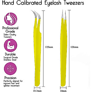 SIVOTE Eyelash Extension Tweezers for Classic & Volume Lashes, 2-Pack, Yellow