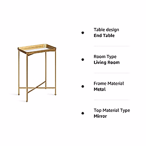 Kate and Laurel Celia Modern Mirrored Tray Side Table, 18 x 12 x 26, Gold, Foldable Rectangular End Table for Storage and Display